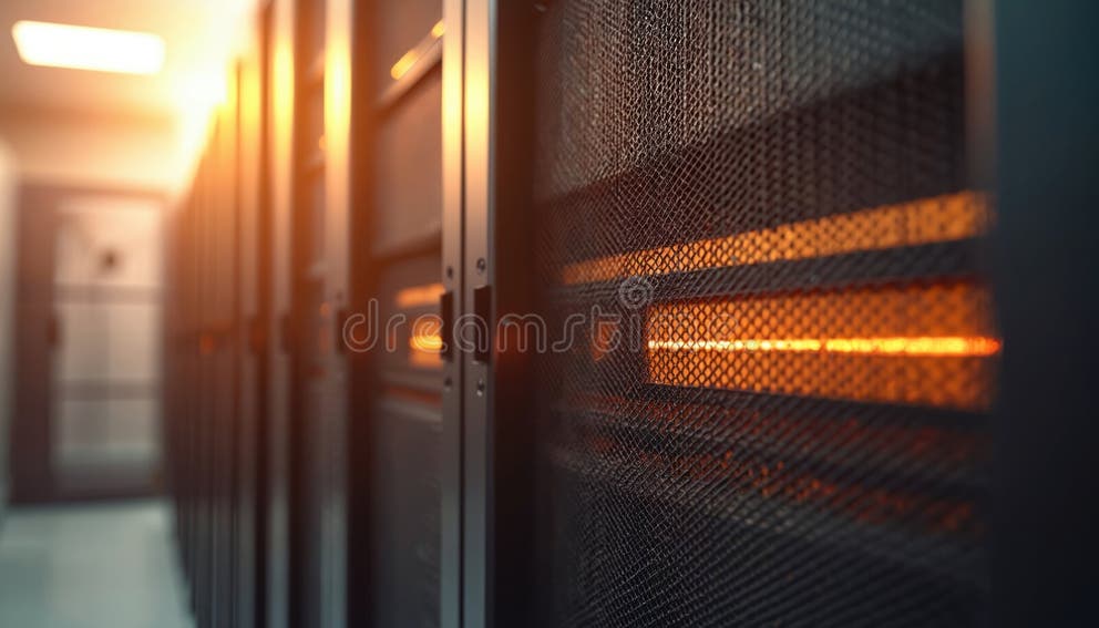 Soft Focus Server Racks with Cooling Elements in Modern Tech Data ...