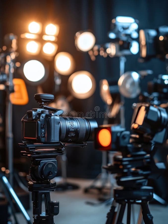 Soft Focus Studio Setting with Various Camera Equipment and Lighting ...