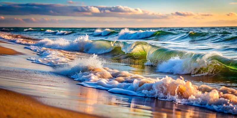 A Soft-focus View of Gentle Waves Rolling Onto Shore Stock Illustration ...
