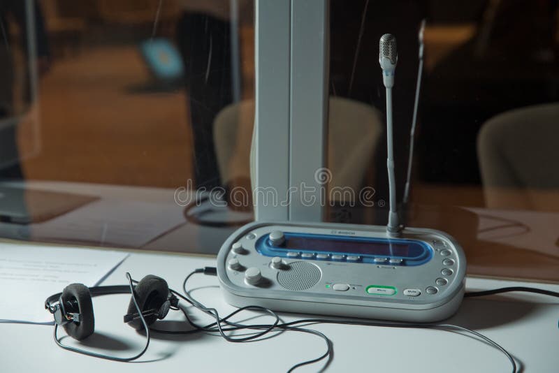 Translator Room . Translators Cubicle . Interpreting - Microphone and ...