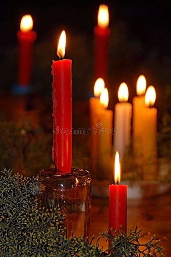 Soft Focused of Candles Light. Golden Light of Candle Flame Stock Image ...