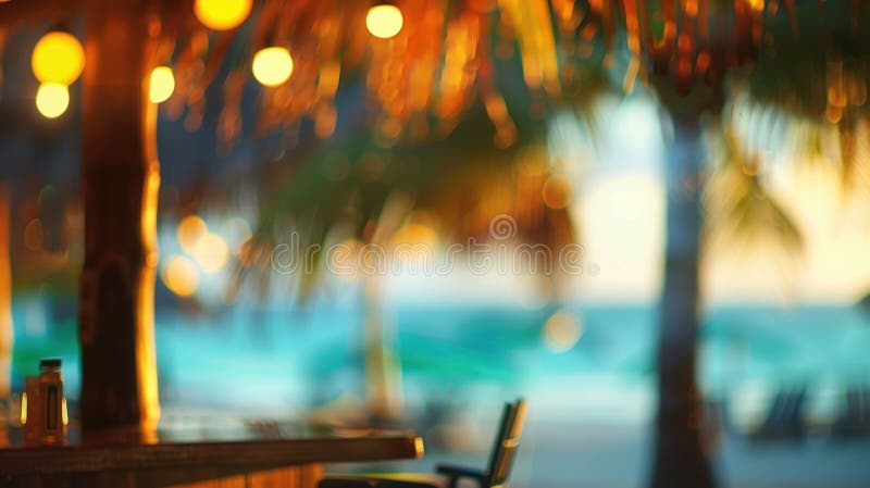 Soft Focused Lounge Bar by the Beach Evoking Calm Summer Atmosphere. Stock Image - Image of ...