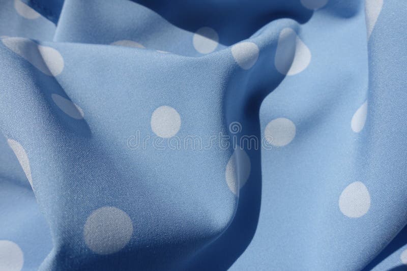 Soft Folds on Blue Rayon Fabric with Polka Dot Pattern Stock Image ...