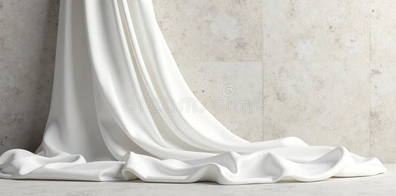Soft Folds of White Silk Draped Across a Stone Wall, Minimalist, Elegance, Drapery Stock ...