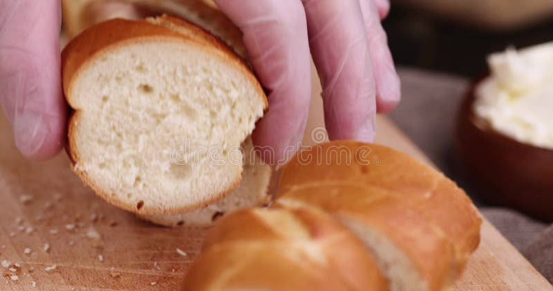 Soft Fresh Long French Bread in the Kitchen Stock Video - Video of ...