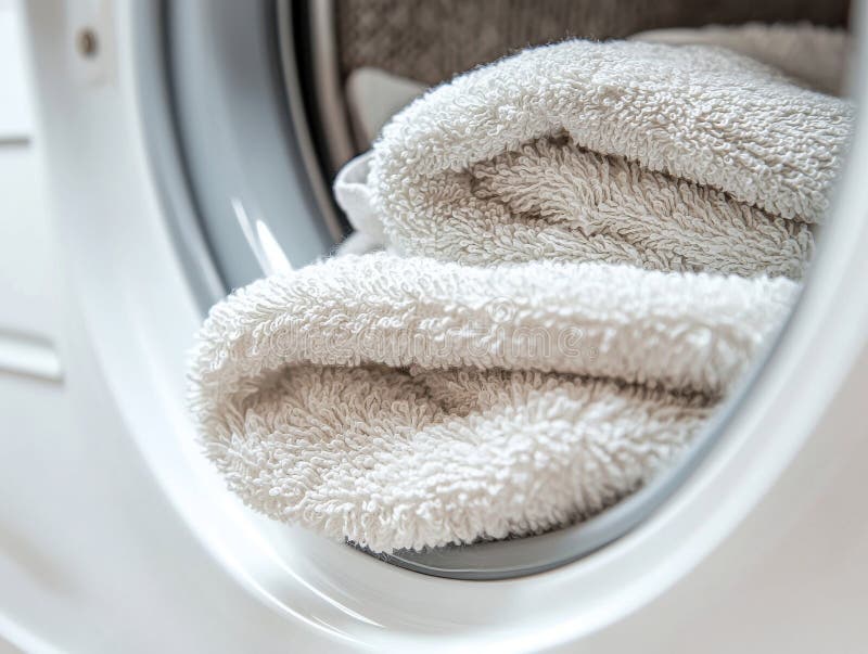 Soft Fresh Towels in a Washing Machine Ready for Laundry Cycle Stock ...