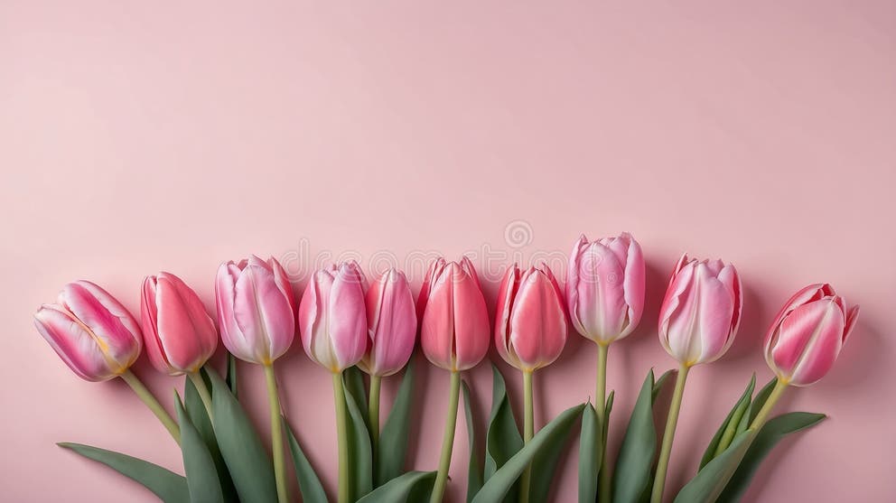 Gentle Pink Background and Tulips at Base of Frame in Fresh Spring ...