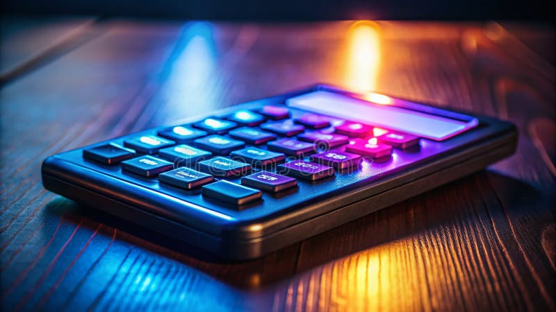 Illuminated Calculator Keys Highlight Budgetary Choices in a Dim Office ...