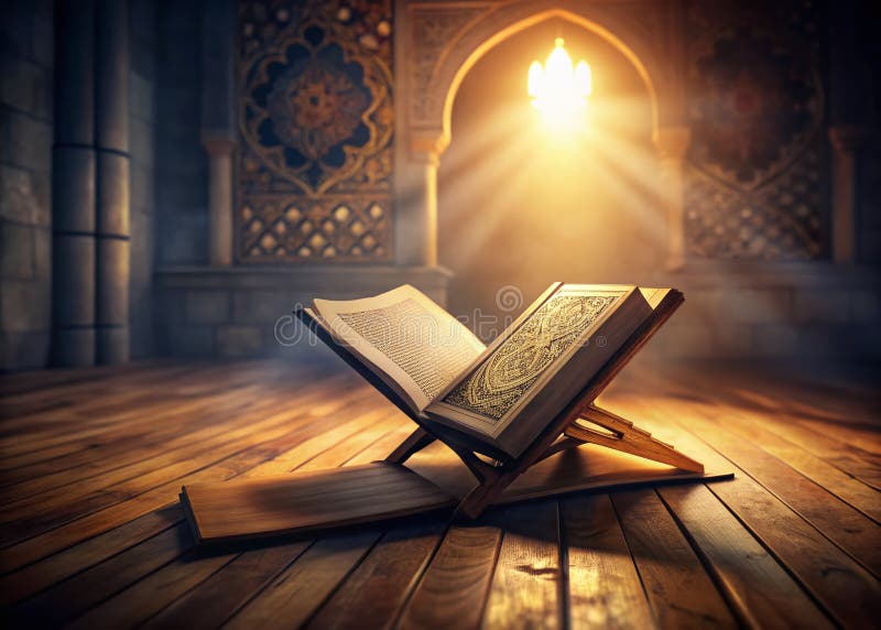 A Sacred Night Illuminated Quran Under Soft Light Inspiring a Moment of ...