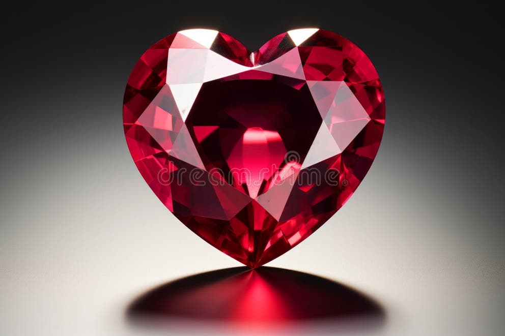 A Soft Glowing Red Ruby Heart Gemstone with Reflective Highlights and ...