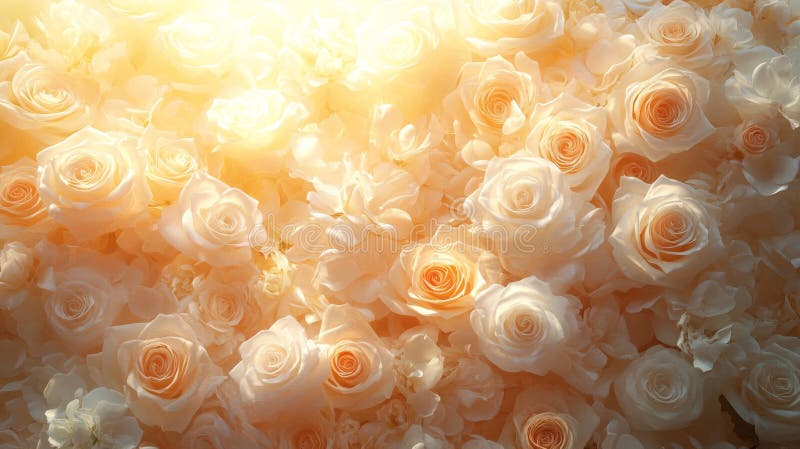 A Soft Golden Light Illuminates Many Pale Roses Stock Illustration ...