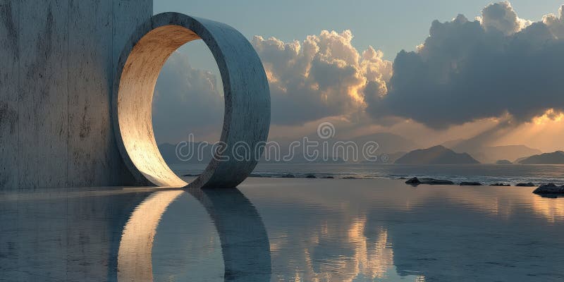 Golden Light through Stone Circle Over Mirror Surface Stock ...
