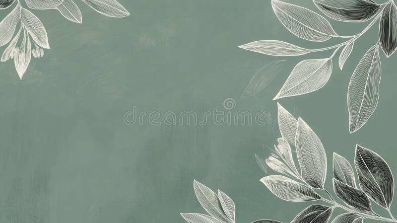 Soft Green Background with Elegant Botanical Line Art and Subtle ...