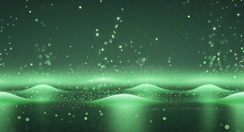 Soft Green Glow with Scattered Light Particles on a Reflective Surface ...