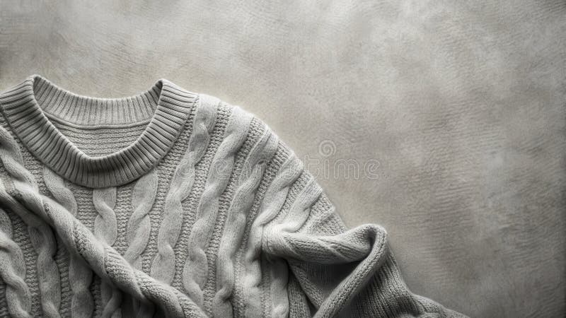 A Soft, Grey Cable Knit Sweater Draped on a Textured Surface ...