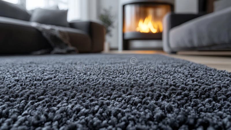 Soft Grey Carpet Texture Near Fireplace and Couch Stock Illustration ...