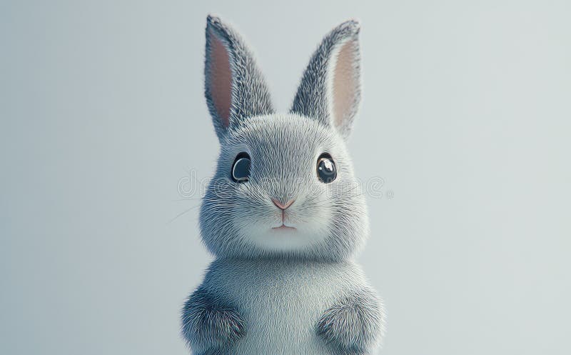 A Soft, Grey Rabbit Perched Peacefully on a White Backdrop in the ...