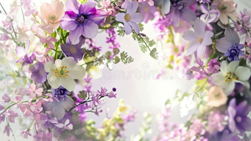 Soft-hued Floral Circle on White. a Dense Circle of Soft-colored ...