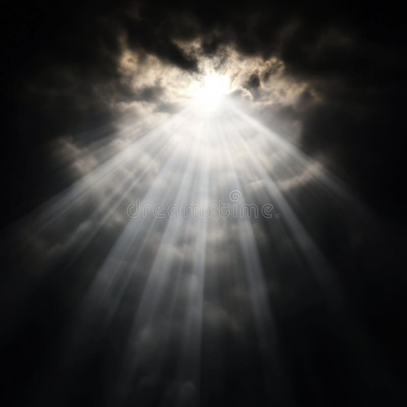 Soft yet Intense Rays of Sunlight Piercing through Dark Clouds Stock ...