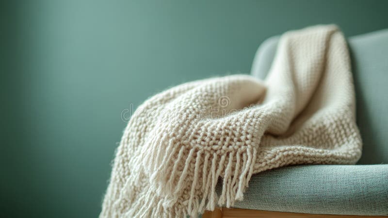 Soft Knitted Blanket Draped Over a Chair. Stock Image - Image of ...