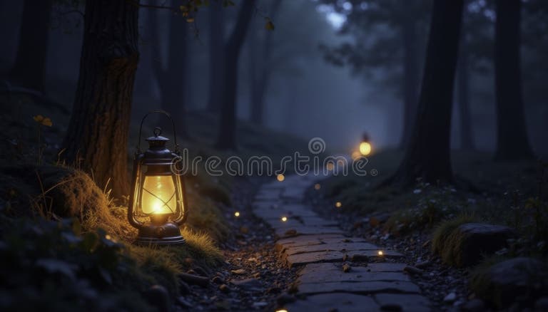 Soft Lantern Light Casts an Otherworldly Glow on a Winding Path, Lantern, Ethereal Stock ...