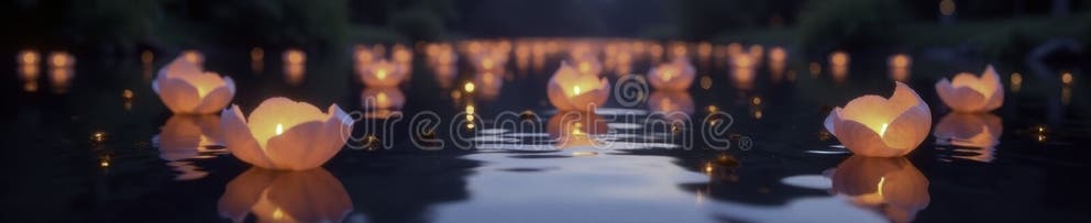 Soft Lanterns Float on Water S Surface, Casting Gentle Glow, Serene ...