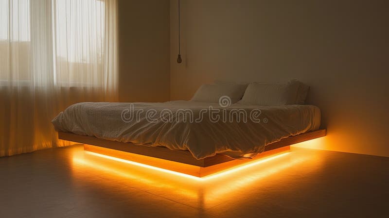 Soft LED Under-bed Lighting in a Minimalist Master Bedroom, Creating a ...