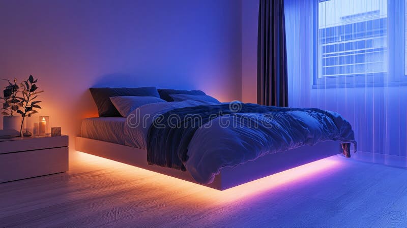 Soft LED Under-bed Lighting in a Minimalist Master Bedroom, Creating a ...