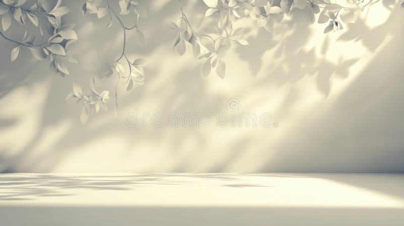 Soft Light Beige Background with Delicate Leaves Casting Shadows in a ...