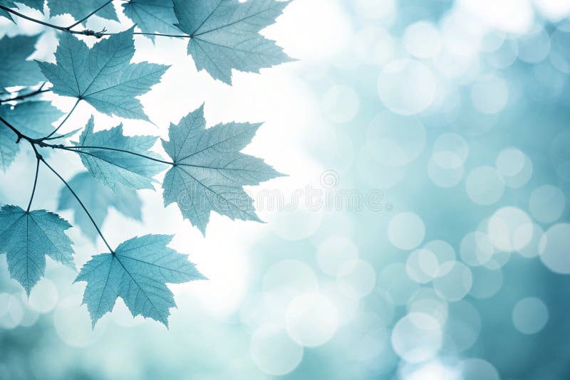 Light Blue Leaf Background with Circular Bokeh Stock Illustration ...