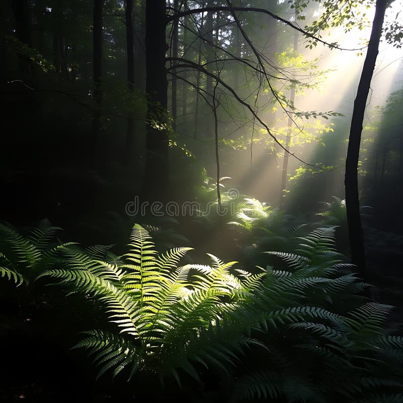Soft Light on Ferns in Forest Stock Illustration - Illustration of ...