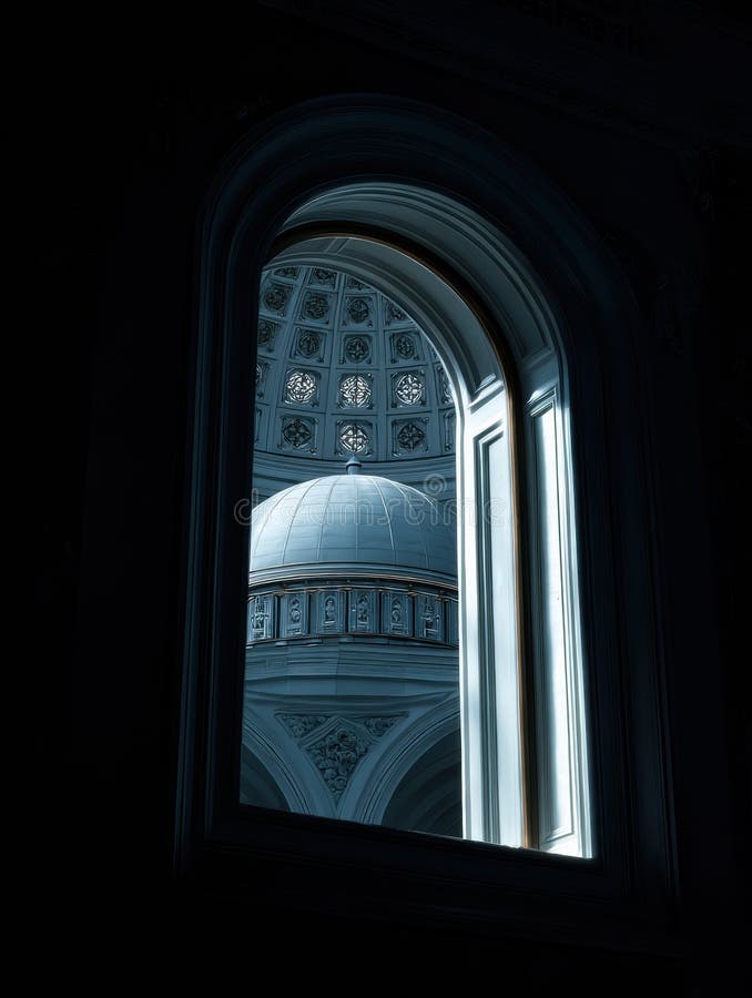 Dome View through Arched Window with Soft Light at Midday Stock Image ...