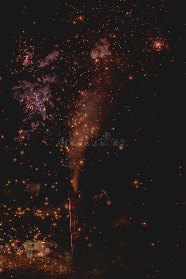 Soft Light Fireworks Light Show during a Dark Night Sky Overlay Stock ...