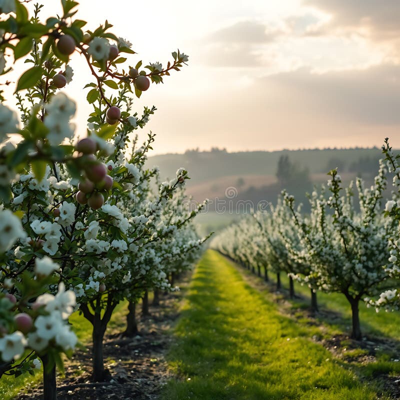Soft Light on French Apple Orchard Stock Illustration - Illustration of ...