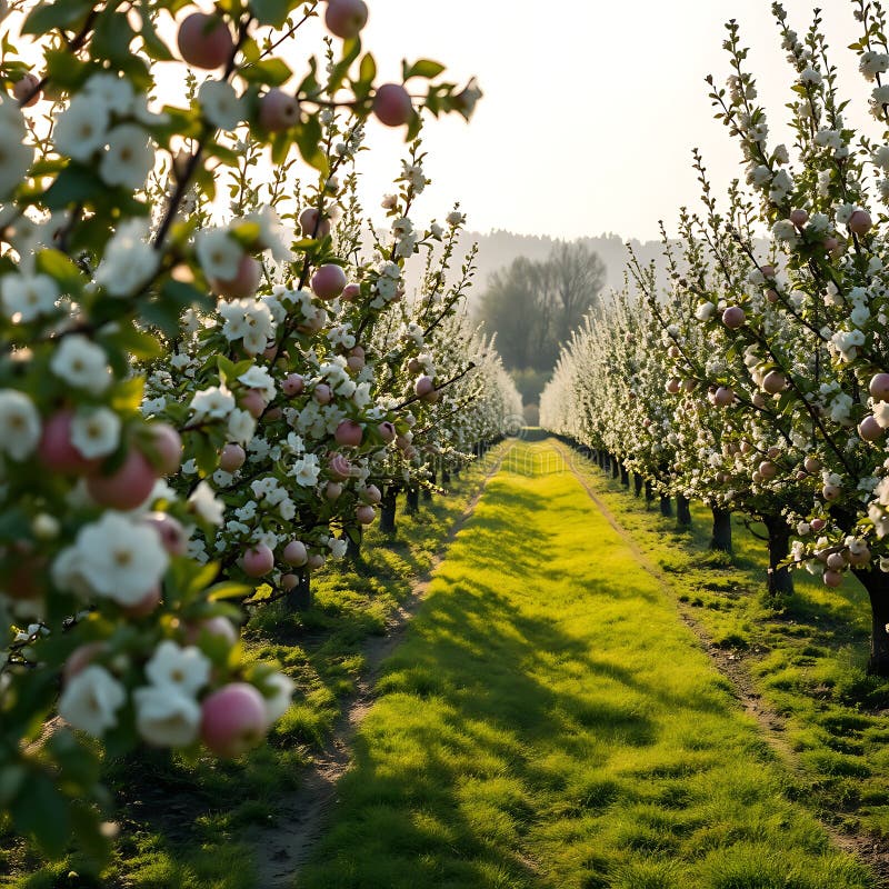 Soft Light on French Apple Orchard Stock Illustration - Illustration of ...