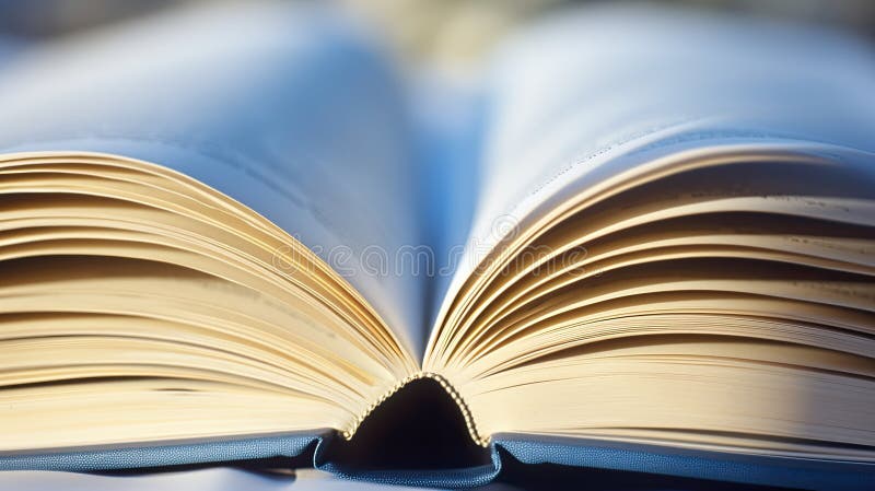 Open Book with Blue Cover in Soft Light. Stock Image - Image of library ...