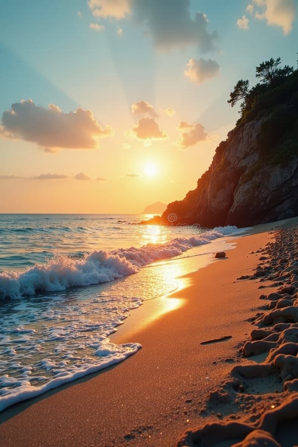 Soft Light Illuminates Calm Sea, Sandy Beach at Dawn , Waves, Sea Stock ...