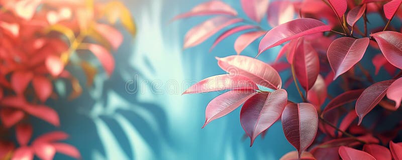 Soft Light on Ruby Red Tropical Leaves Stock Image - Image of light ...