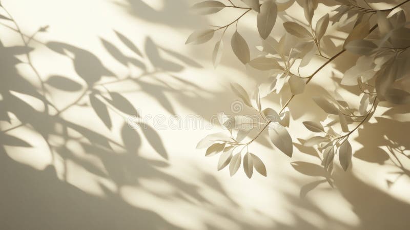 Soft Light and Shadows of Beige Leaves on Wall Stock Illustration ...