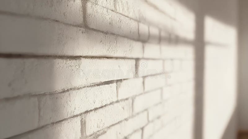 Soft Light Streams through Window on Textured White Brick Wall at Eye ...