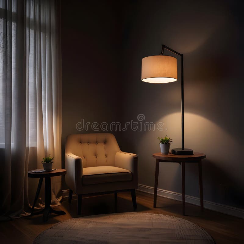 Soft Lighting Setup with Warm Floor Lamp and Cozy Chair Stock ...
