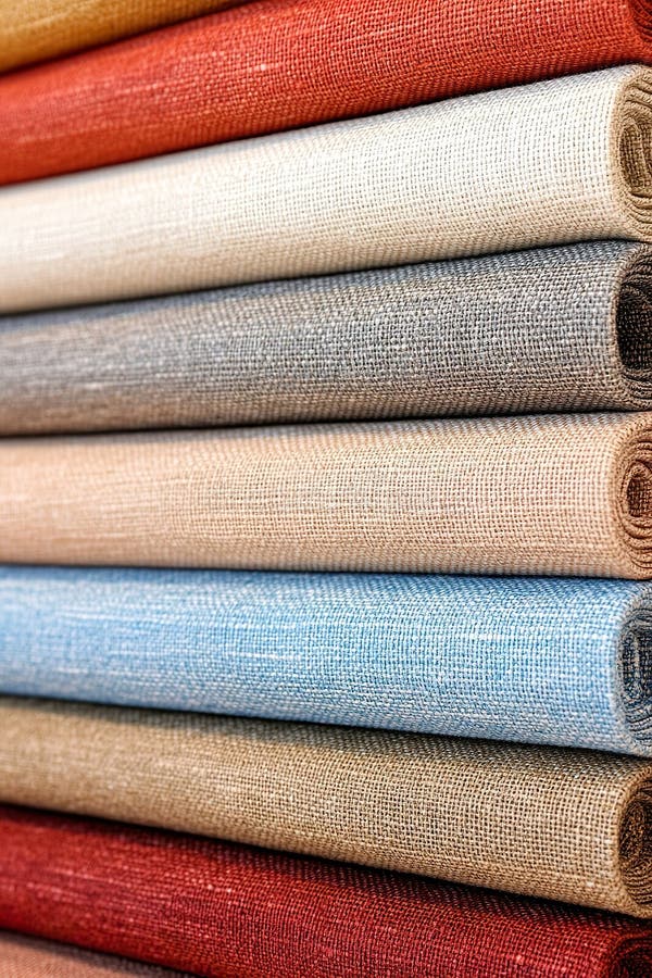 Soft Linen Fabric Rolls Display a Range of Neutral Tones and Textures ...