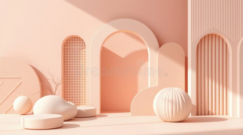 Minimalist Peach Stage with Arches and Props AI Generated Image. Stock ...