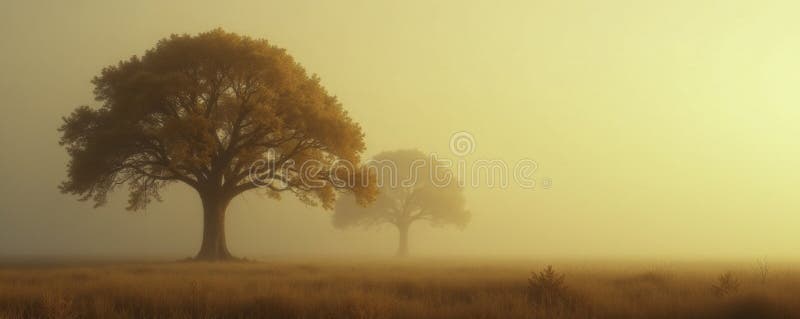 Soft Mist Envelops Ancient Trees in Warm Beige Light, Beige Sky, Nature ...