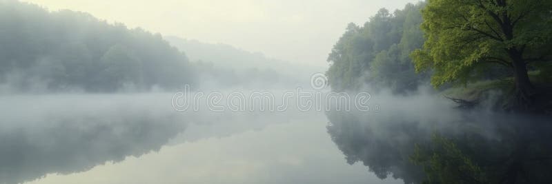 Soft Mist Rises from Lake S Surface, Revealing Tree Reflection Calm ...