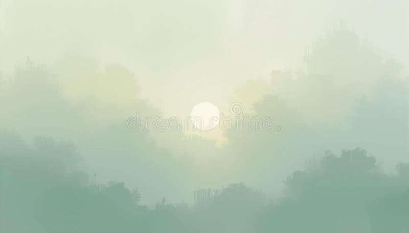 Whimsical Sky Scene with a Radiant Circular Light. Stock Illustration ...
