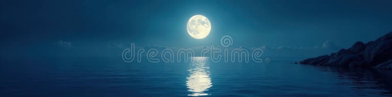 Soft Moonlight Kisses the Still Ocean, Creating a Path of Shimmering ...