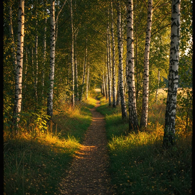 Soft Morning Light in Quiet Birch Woods Stock Illustration ...