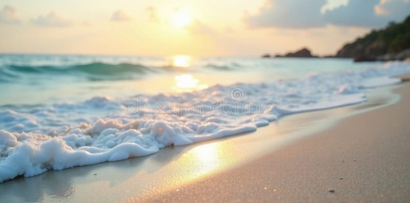 Soft Morning Light on White Sand Beach, Gentle Waves , Gentle ...