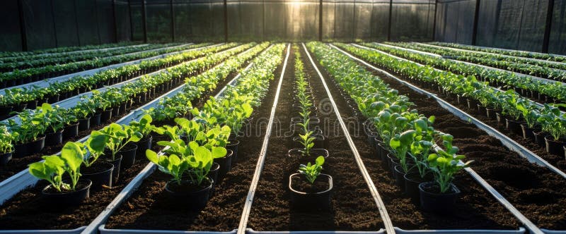 Soft Morning Sunlight Illuminates Well-structured Rows of Seedlings in ...